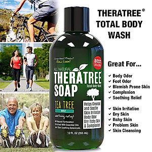 Oleavine TheraTree Tea Tree Oil Soap with Neem Oil - 12oz - Helps Skin Irritation, Body Odor, & Helps Restore Healthy Complexion for Body and Face TheraTree