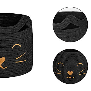 HiChen Large Woven Cotton Rope Storage Basket, Baby Laundry Basket Organizer for Toys, Blanket, Clothes, Towels, Gifts | Pet Gift Baskets for Cat, Dog - 15.7" L×11.8" H, Black