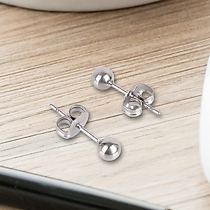 VGACETI 3mm 4mm Hypoallergenic Pure Titanium Ball Post Stud Earrings for Sensitive Ears in Multiple Colors for Women Men High Polished (Shiny Grey Diameter:4.0mm)