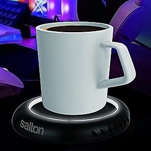 Salton LED Lit Coffee Mug & Tea Cup Warmer for Office, Gaming Lights or Candle Warming, Electric Beverage Warmer with Automatic Temperature Control, Black (SMW2094BKW)