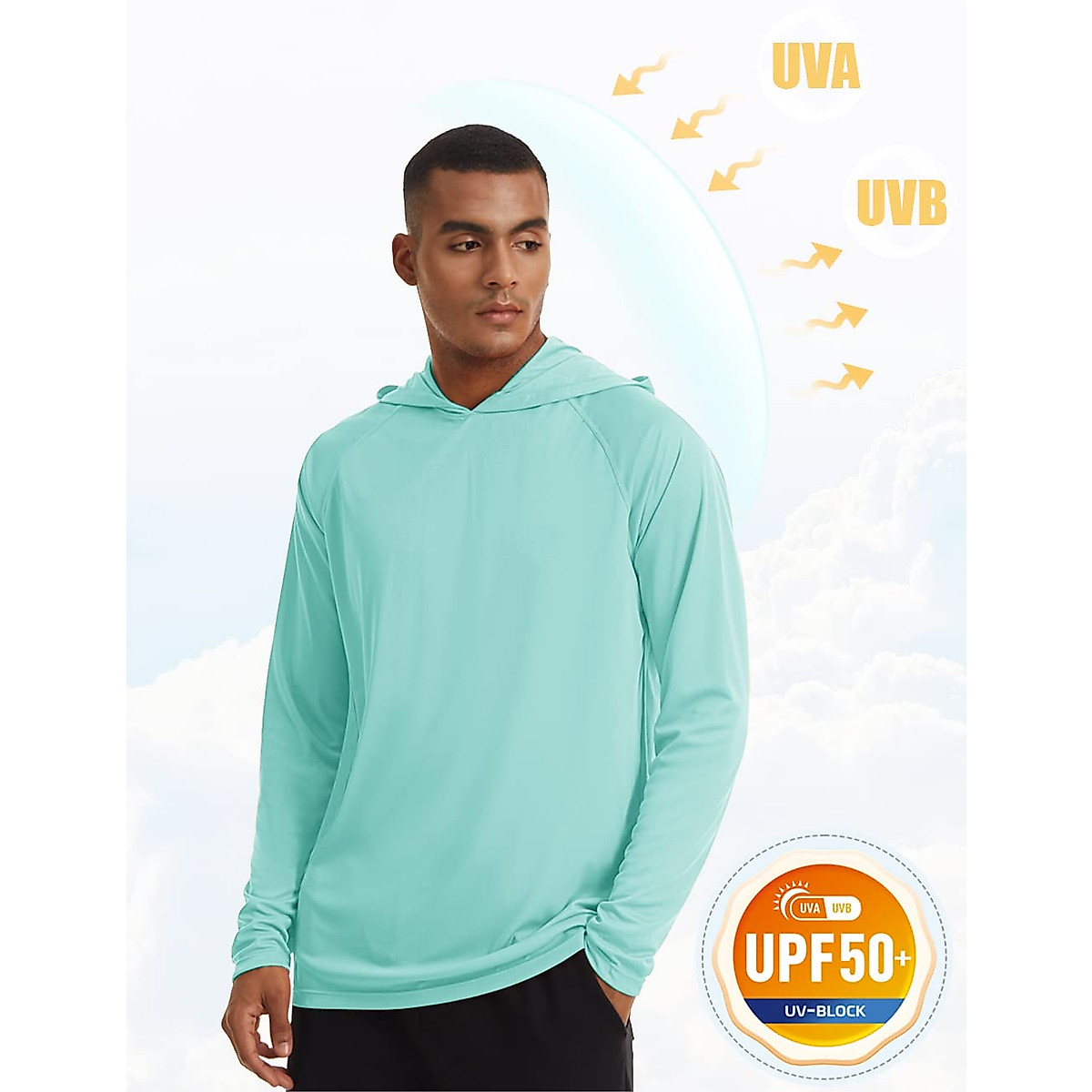 MAGCOMSEN Long Sleeve T Shirt Men UPF 50+ Quick Dry Fishing Shirts Workout Running Shirts Active Hiking Shirts Athletic T-Shirt Lake Blue