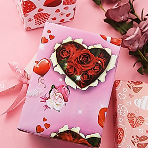 Heart Gift Wrapping Paper, 4 Sheet Love Heart Printed Birthday Wrapping Paper For Valentine's Day, 20x28" Per Sheet Folded Flat Gift Wrap for Mother, Lover, Wife, Beloveds, Wedding Bridal Shower