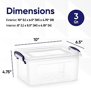Superio Clear Storage Bins with Lids, Stackable Storage Box with Latches and Handles, Extra Small, 6 Pack 3 Quart