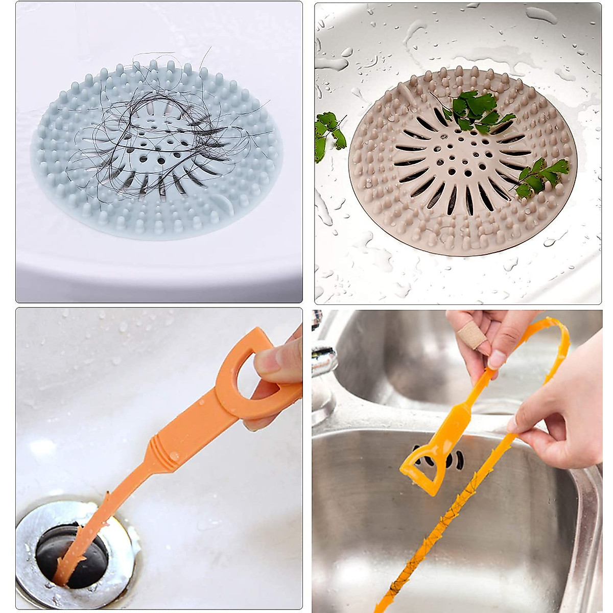 Drain Hair Catcher Shower Drain Hair Trap and Drain Hair Clog Hair Trap Remover Cleaning Tool Snake Shower Drain Protectors for Tub Bathtub Sewer Kitchen 5 Pack