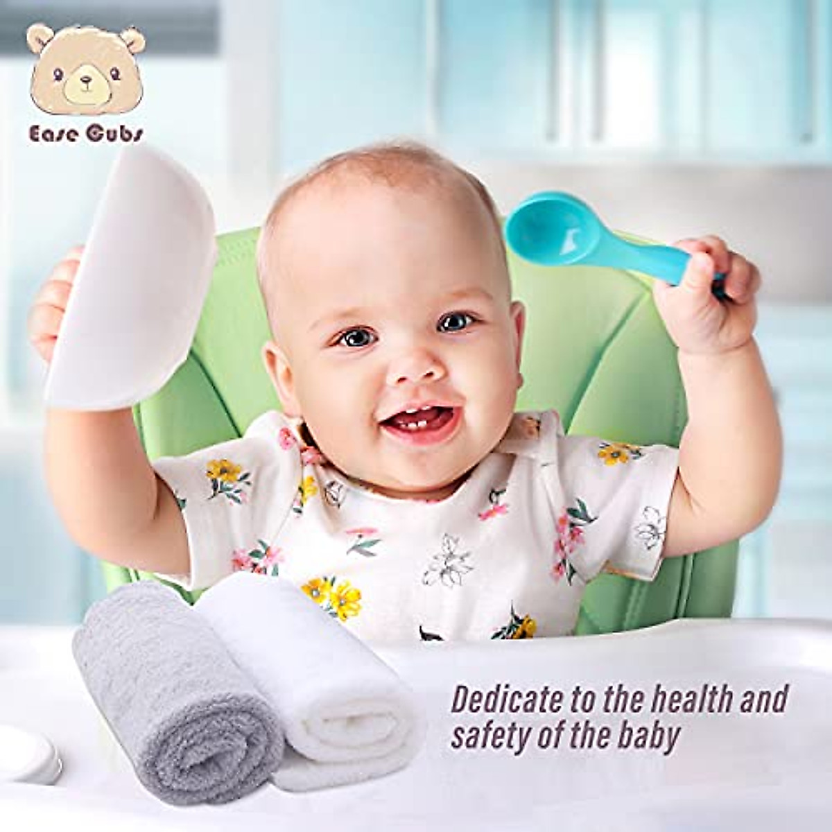 Ease Cubs 10 Pack Ultra Soft Burp Cloths for Baby and Newborn, 20" by 10" White and Grey
