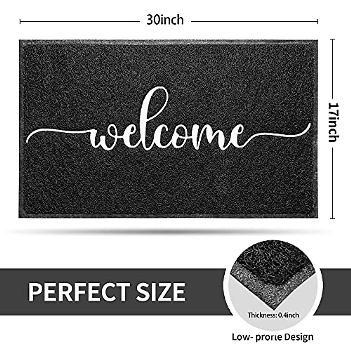 Downshifting Door Mat (30"x17",Black), Durable Welcome Mat Low Profile Floor Mat Non Slip Rugs, Indoor Outdoor Door Rug Easy to Clean Entry Rugs for Entryway Patio, High Traffic Areas