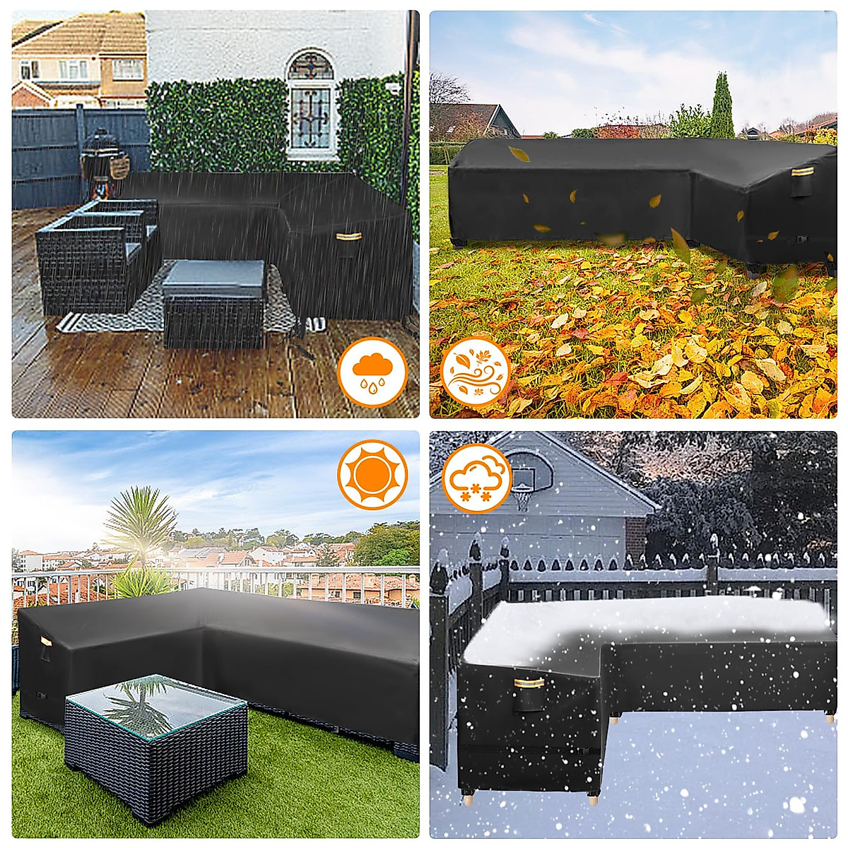 Outdoor Furniture Covers For Winter,600D Heavy Duty Patio L-Shaped Left Facing Outdoor Sectional Sofa Cover,6-Seater Patio Sectional Couch Cover, Outside Lawn Patio Furniture Cover with Air Vent