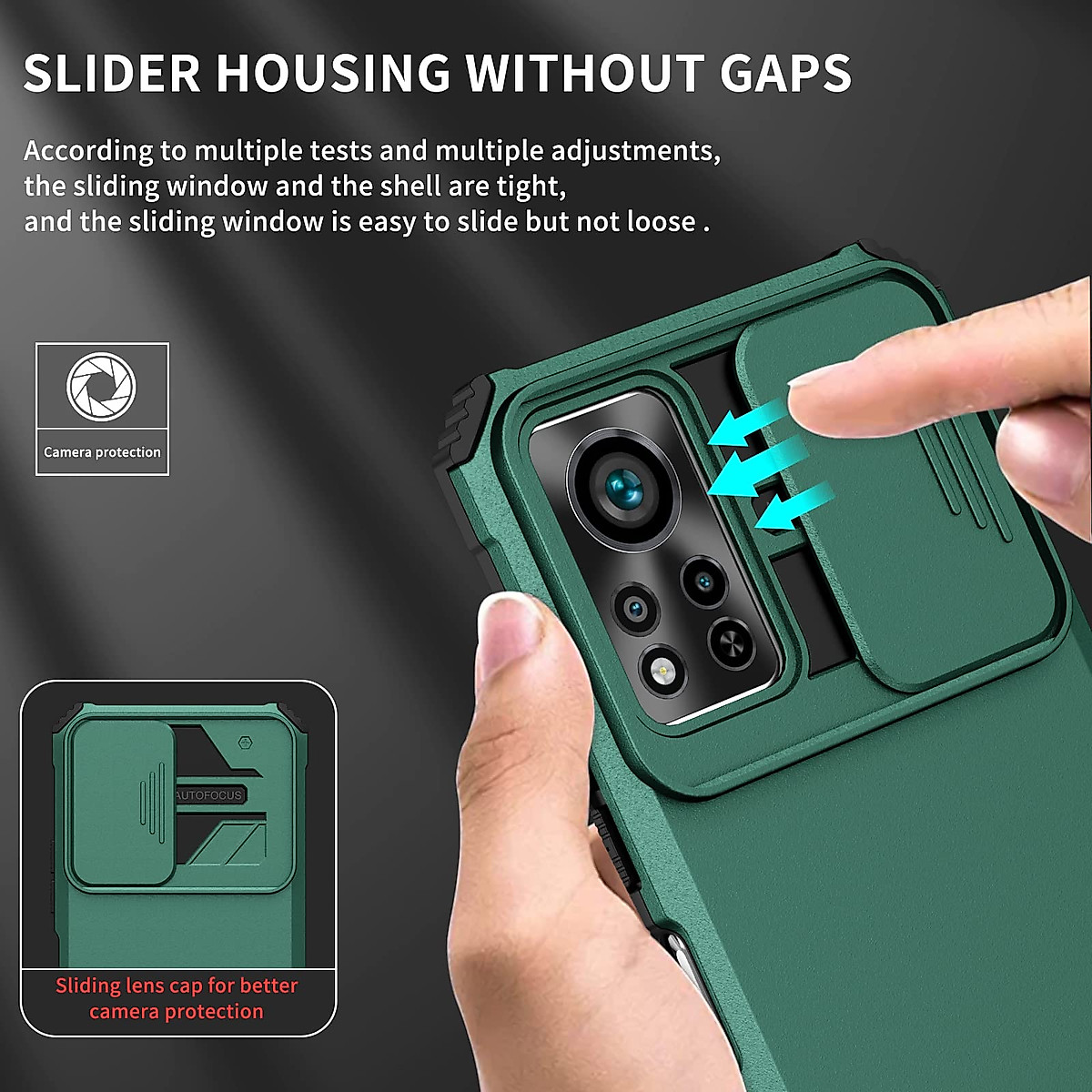 TARGI Slide Lens Phone Holder Back Phone Case for Infinix Hot 11s NFC Luxury Cover Hybrid Hard Panel Funda for Infinix Hot 9 10s 10 Play 11 s 12 10t Smart 4 5 6 Shell (Dark Green,infinix hot 9 Play)