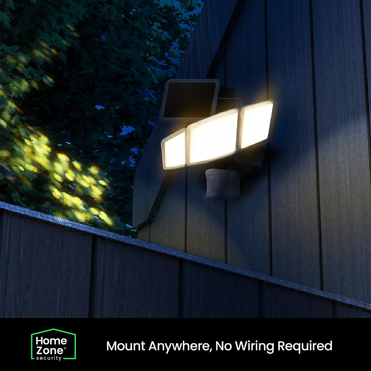 Home Zone Security Solar Flood Lights - Outdoor Motion Sensor LED Flood Light 3500K Warm Color Temperature with No Wiring Required, Black