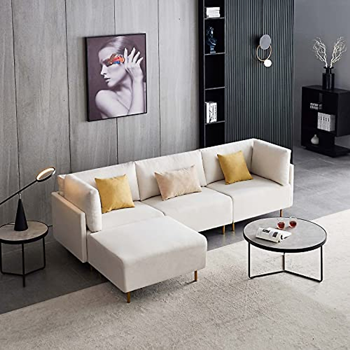 Fomgeely Modern Linen Sectional Sofa, L-Shaped Couch with Chaise, Convertible Sofa Couch, Wide Armrest, Small for Space Apartment, Beige (ORW247S00162-10082-2033128931)