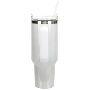 Elanze Designs Giraffe Growing Wildflower Animal Floral Motif 40 Oz. Stainless Steel Water Bottle Coffee Mug, Spill & Leak Resistant, Travel Tumbler with Handle, Lid & Straw, White Shimmer