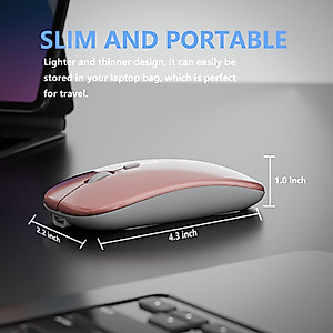 ShuGuoTu Wireless Mouse, 2.4G Slim Mute Silent Click Noiseless Optical Mouse with USB Receiver and Type C Adapter Compatible with Notebook, PC, Laptop, Computer, MacBook (Rose Gold)