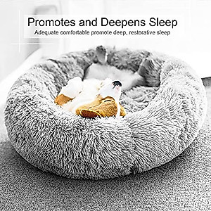 Dog Bed, Cat Calming Bed, Faux Fur Pillow Pet Donut Cuddler Round Plush Bed for Large Medium Small Dogs and Cats