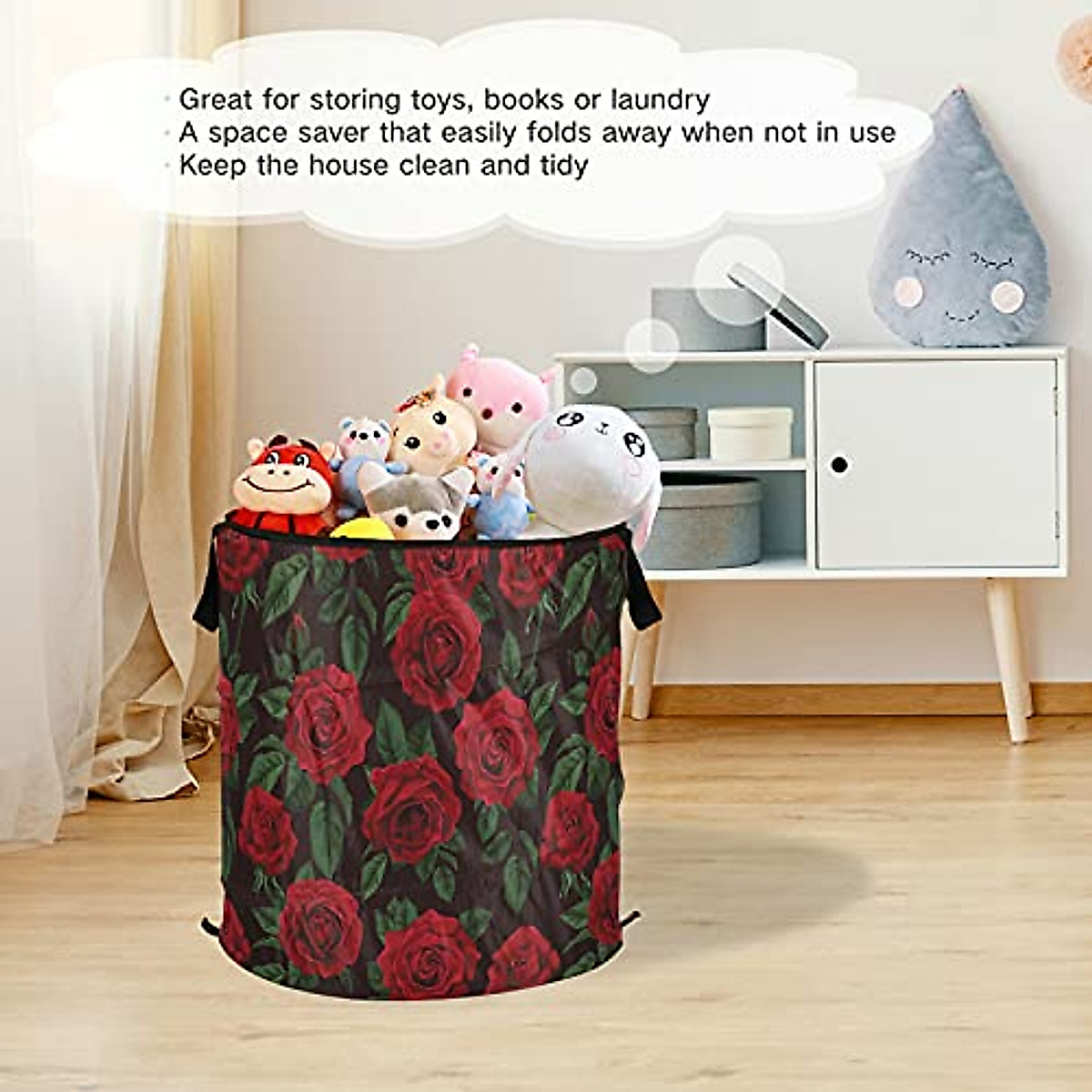 ALAZA 50 L Collapsible Laundry Basket, Red Roses Pop-up Storage Baskets for Home Organization, Toy Organizer