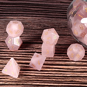 Nupuyai Healing Rose Quartz Crystal D&D Polyhedral Dice Set with Box for Dungeons and Dragons, Set of 7 Table Top Game Dice for RPG MTG Roleplaying Collection
