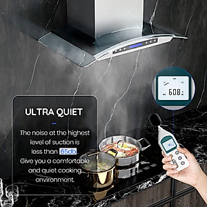 AROAN 30 inch Wall Mount Glass Range Hood, Stainless Steel Kitchen Chimney Vent Hood with 780 CFM & Four-Speed Touch Panel, 2pcs Adjustable LED, Tempered Glass Visor (PA03-30)