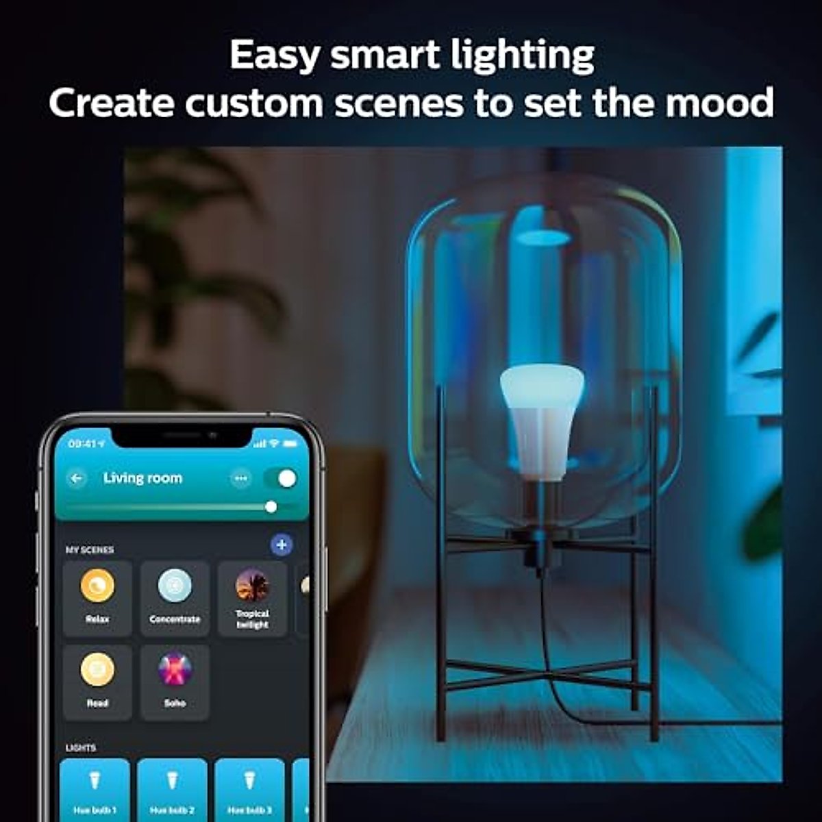 Philips Hue Smart Light Starter Kit - Includes (1) Bridge and (2) 60W A19 LED Bulb, White and Color Ambiance Color-Changing Light, 800LM, E26 - Control with App or Voice Assistant