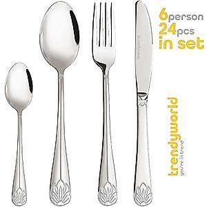 24-Piece Silverware Flatware Cutlery Set, Stainless Steel Utensils Service for 6, Knife/Fork/Spoon, Mirror Polished