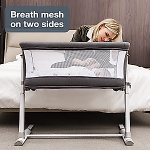 RONBEI Baby Bassinet, Bedside Sleeper,Baby Bed to Bed,Babies Crib Bed, Adjustable Portable Bed for Infant/Baby Boy/Baby Girl/Newborn (Dark Grey)
