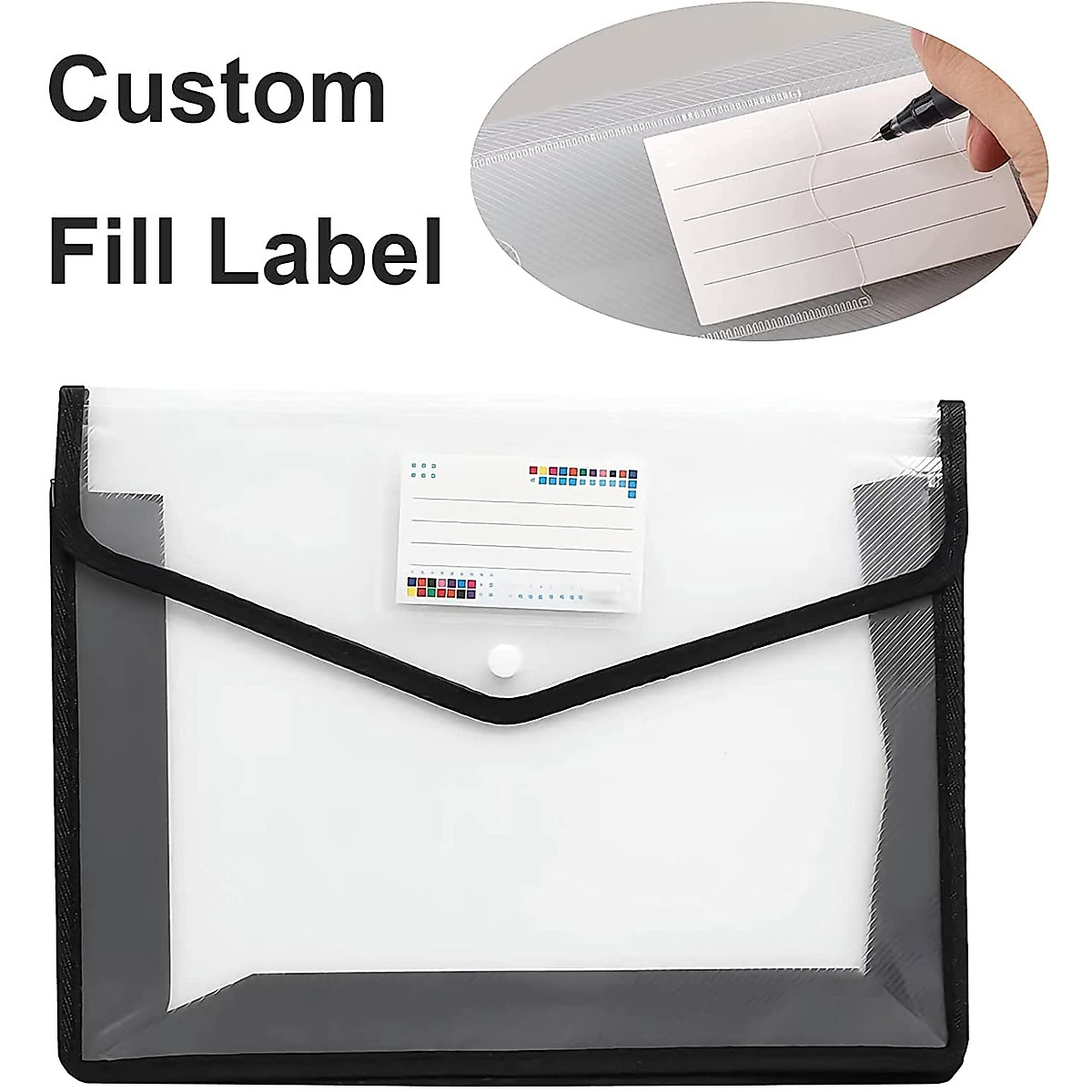 YoeeJob Plastic File Folders Legal Size Expandable Document Folder with Snap Button Closure, B4 Expanding File Wallet Envelopes Pouch with Label Pocket, 2 Packs, Black