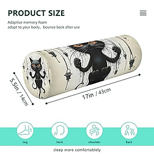 xigua Funny Cat Neck Roll Pillow for Neck Relief with Removable Washable Cover - Memory Foam Round Cylinder Bolster, Ergonomically Designed for Head, Neck, Back, and Legs