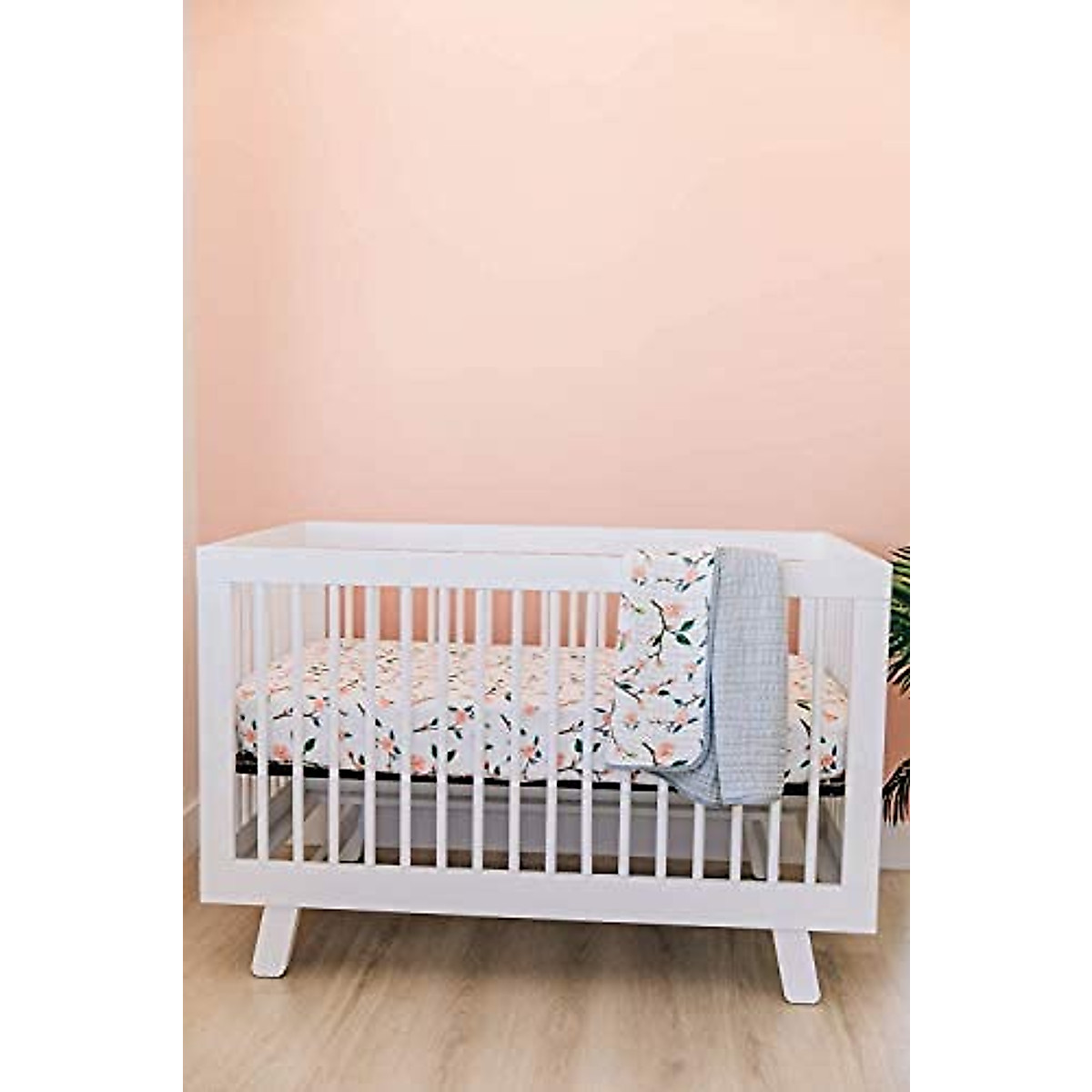 Red Rover Kids All-Cotton Muslin Fitted Crib Sheet- 52”x 28”x 9”- 100% Cotton – Machine Washable – Lightweight & Breathable – Playful Designs – Nursery, Crib, Bed – Unisex (Peach Blossom)