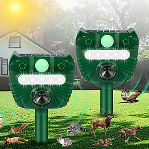 Upgraded Ultrasonic Animal Repeller Outdoor,2 Pack Solar Animal Repeller with Motion Sensor & Deterrent Light to Scare Cat Raccoon Rabbit Squirrel Skunk Dog Deer Repellent Devices for Yard Protection