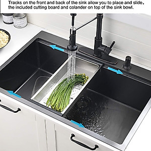 33x22-Inch Gunmetal Black Drop In Kitchen Sink - VOKIM 33 Inch Single Bowl 16 Gauge Stainless Steel Sink with Cutting Board & Strainer