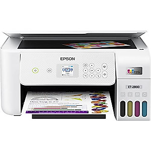Epson EcoTank ET-2800 Wireless Color All-in-One Supertank Inkjet Printer, White - Print Scan Copy - 10 ppm, 5760 x 1440 dpi, 1.44" LCD Display, Borderless Photo Prints