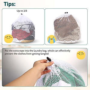 Giantree Pack of 2 Mesh Laundry Bags for Socks, White Laundry Nets with Drawstring Reusable Laundry Bag Underwear Laundry Bag for Home Dorm Hotel Travel Use (White Coarse Mesh)
