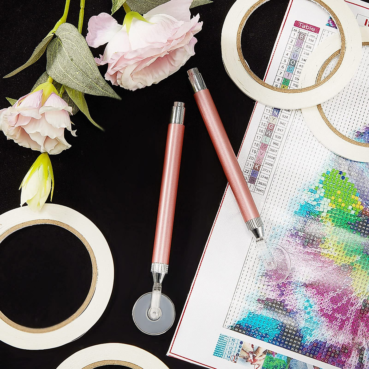 6 Pieces LED Diamond Painting Pen Wheel Set with Tape Light Point Drill Pens Fast and Efficient Diamond Painting Supplies for Different Size Jewelry Art DIY 5D Diamond Painting Nail Arts