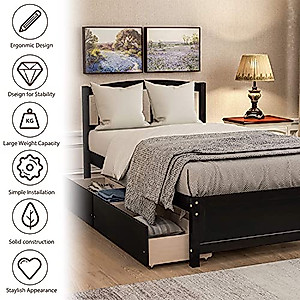 Harper & Bright Designs Twin Storage Bed Frame, Wood Platform Bed with Two Drawers and Headboard, Espresso