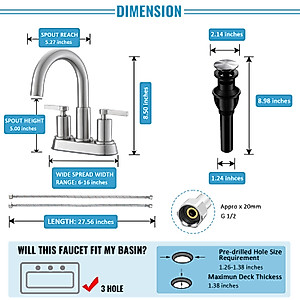 RAINMAX Bathroom Faucets, Brushed Nickel Bathroom Sink Faucet,3 Hole Bathroom Faucet,2-Handle RV Lavatory Vanity Faucet with Pop Up Drain and Supply Lines KMBF004L-1