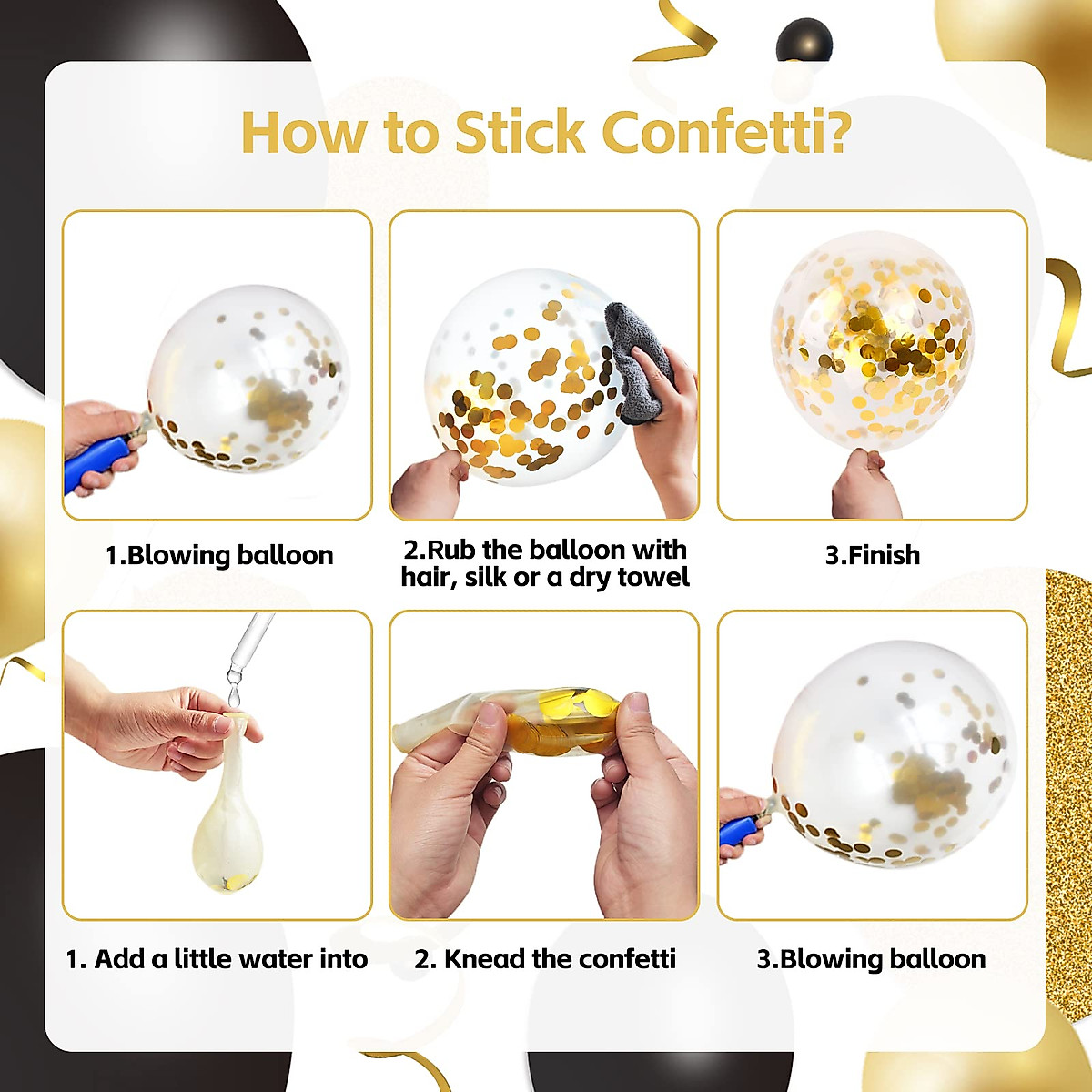 KAWKALSH 137Pcs Black and Gold Balloons Garland Arch Kit, Metallic Gold Confetti Latex Balloons for Graduation Party Baby Shower Wedding Anniversary Birthday Party Decorations…