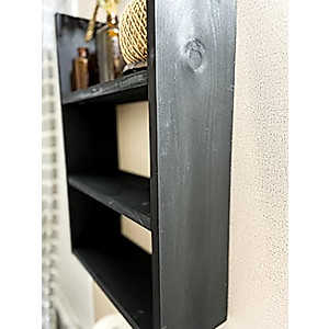 SFC Rustic Wood Bathroom Shelf Over Toilet, Bathroom Decor, Bathroom Shelves Wall Mounted, Rustic Bathroom Decor, Rustic Shelves, Farmhouse Bathroom Decor, Ladder Style Rope Hanging (Black Wire)