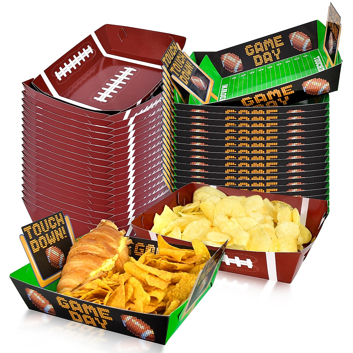 Gatherfun Football Party Supplies Kit for 36: Large Football Food Plates, Disposable Bowls,Nacho Trays - Ideal Football Party Decorations and Favors for Birthday and Tailgate Partie