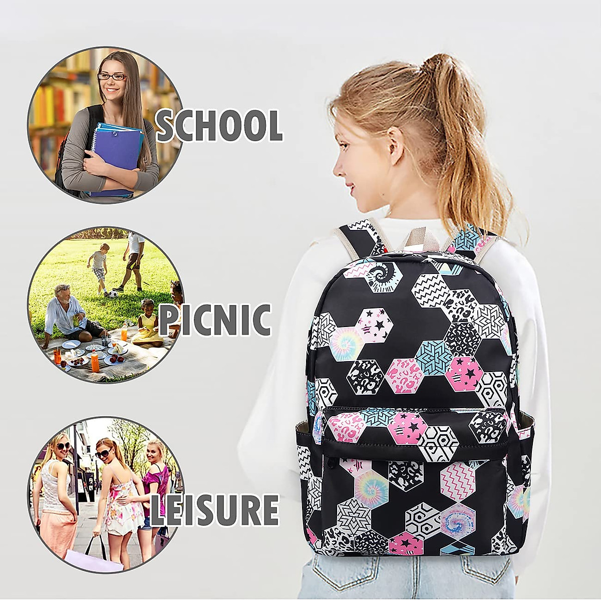 Galaxy Backpack Set 3-in-1 Kids School Bag, Junlion Laptop Backpack Lunch Bag Pencil Case for Teen Boys Girls One Size Multicolor