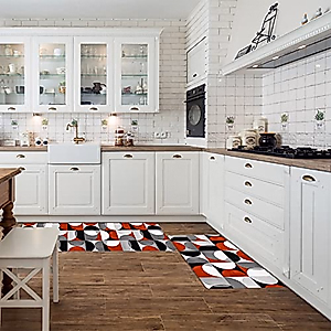 Middle Ages Kitchen Mats and Rugs, Anti-Slip Kitchen Floor Mats, Water Absorbent Comfort Memory Foam Standing Mats for Office, Sink, Laundry, Kitchen Grey Red Black Abstract Geometric Texture