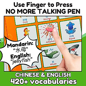 ZEENKIND Chinese English Learning Sound Book for Kids 2 3 4 5 6 Years Old, 160 Words to Learn in Chinese Mandarin Pinyin, Interactive Audio Talking Book, Educational Bilingual Toys for Toddlers