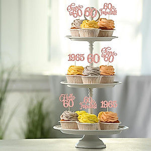 Gyufise 30Pcs 60th Birthday Cupcake Toppers 60 Fabulous Cupcake Picks Cheers to 60 1965 Cake Decorations for Happy 60th Birthday Wedding Anniversary Party Decoration Supplies Rose Gold