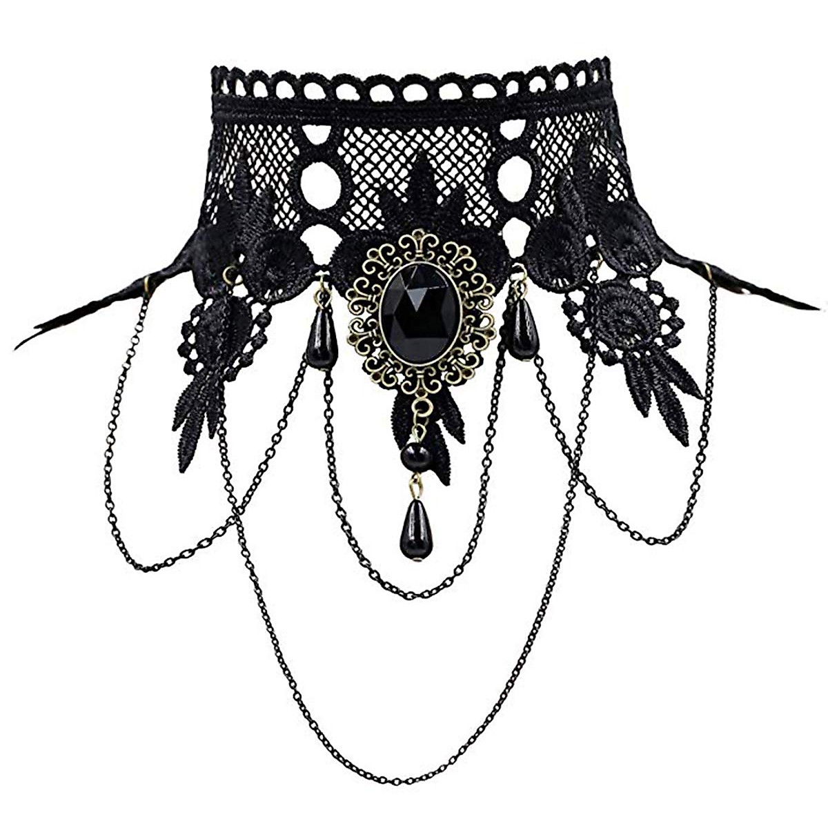 iWenSheng Halloween Costumes Jewelry for Women - Steampunk Black Lace Choker Necklace Gothic Jewelry Accessories, Vampire Choker Necklace Costume for Teen Girls