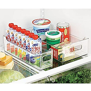 mDesign Wide Plastic Kitchen Storage Container Bins with Handles -Organization in Pantry, Cabinet, Refrigerator or Freezer Shelves - Food Organizer for Fruit, Yogurt, Squeeze Pouches - 2 Pack - Clear