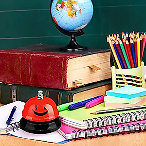 3 Pieces Desk Bell for Service, Smile Face Call Bell, Desk Bell 3 Inch Diameter, Call Bells with Metal Anti-Rust Construction,Front Desk Bell for Hotel, Restaurant, Office, Schools (Red, Yellow, Blue)