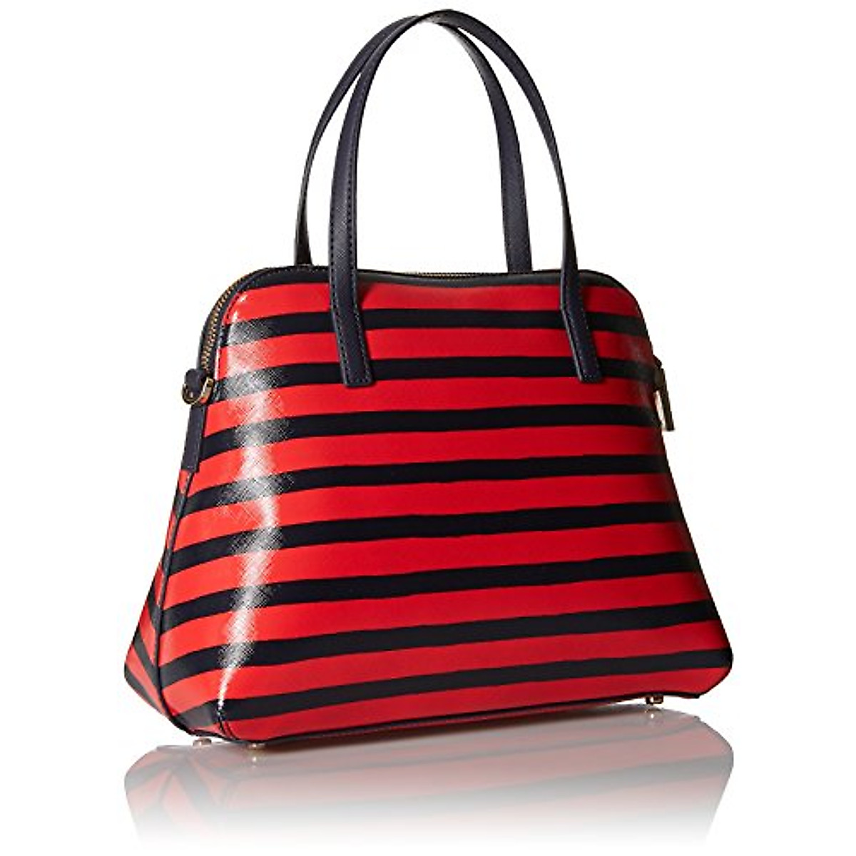 kate spade new york Julia Street Stripe Maise Satchel Bag, Rich Navy/Cherry Liqueur, One Size