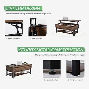 Novilla Modern Lift Top Coffee Table with Storage for Living Room Wodden Lift Tabletop Dining Table with Hidden Compartment and Metal Frame 40 Inch, Walnut