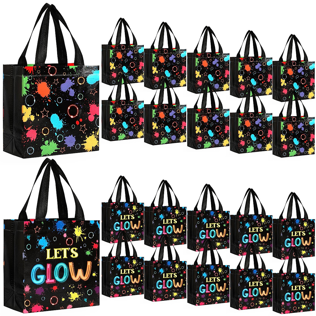 Latwerd 24Pack Glow in the Dark Party Gift Bag Canvas Bag Eco-friendly Reusable Shopping Bag Candy Gift Bag Suitable for Birthday Party Gift Storage Bag