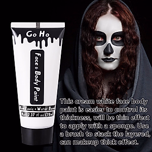 Go Ho Professional Cream White Face Paint Washable(2.37oz),Water Based White Body Paint Makeup,White Makeup for Halloween Cosplay SFX Goth Vampire Zombie Clown Makeup