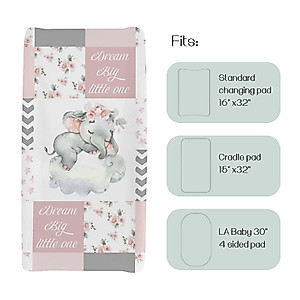 HawSkgFub Sleeping Elephant Floral Changing Pad Cover for Baby Girls Pink, Dream Big Little One Flower Diaper Change Table Covers, Soft Stretchy Safe Snug Fitted Changing Mat Sheets Fit 32"/34" x 16"