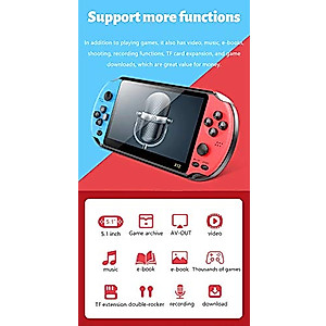CZT New 5.1-inch Retro Video Game Console Build in 4800 Games of 9 emulators Handheld Portable Game Console Supports MP3/MP4/E-book with Rechargeable Lithium Battery mp3 mp4(Bluered)