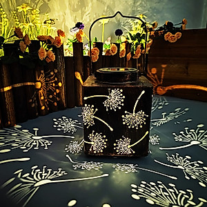 Elfengarden 36 Inch Solar Lantern with Shepherd Hooks - Metal Lanterns Decorative Warm White LED Light - Waterproof Powered Hanging for Patio Garden Pathway [Dandelion-B]